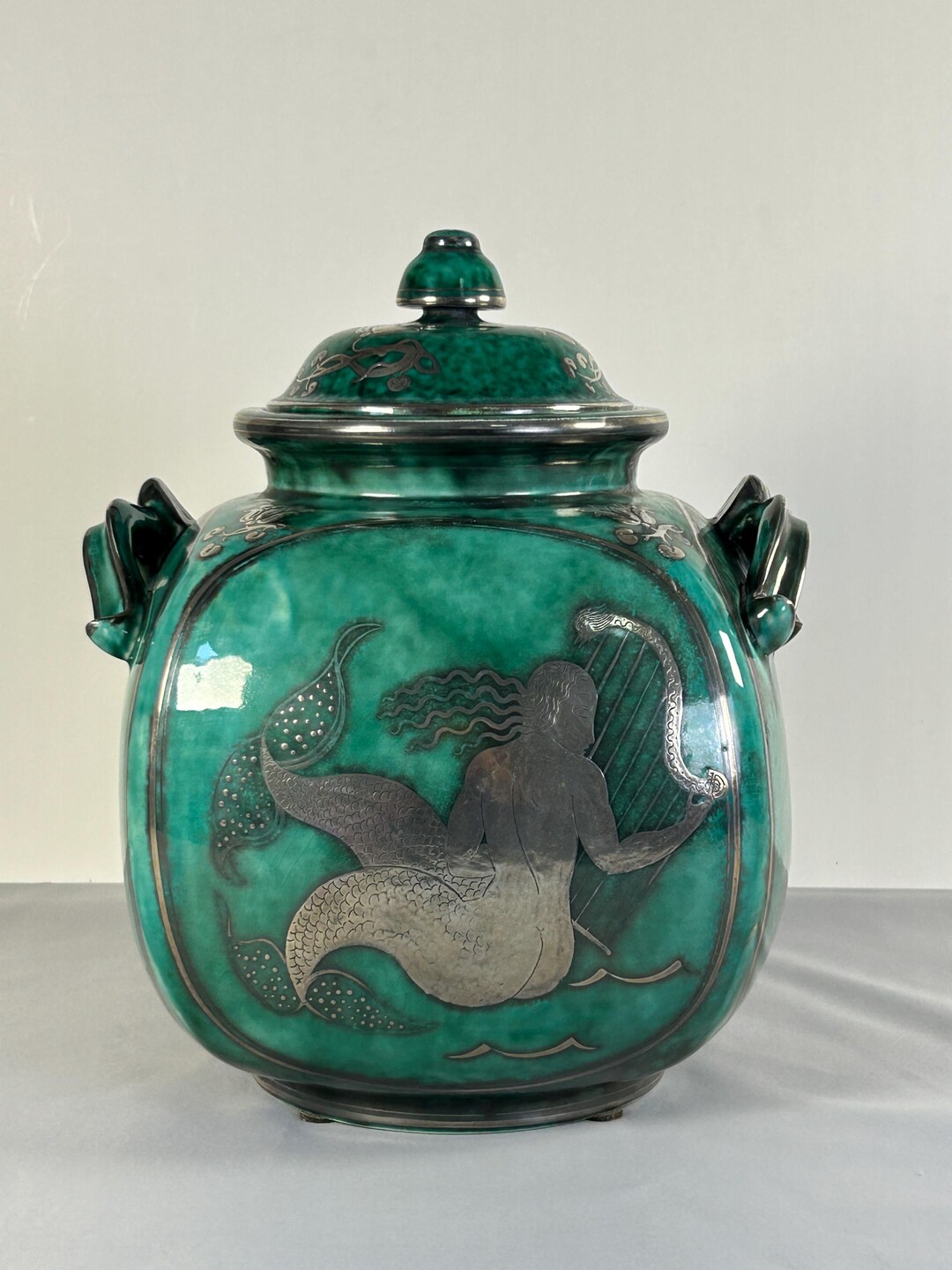 Rare Argenta Lidded Pottery Jar: Wilhelm Kåge Mermaid Motif ...