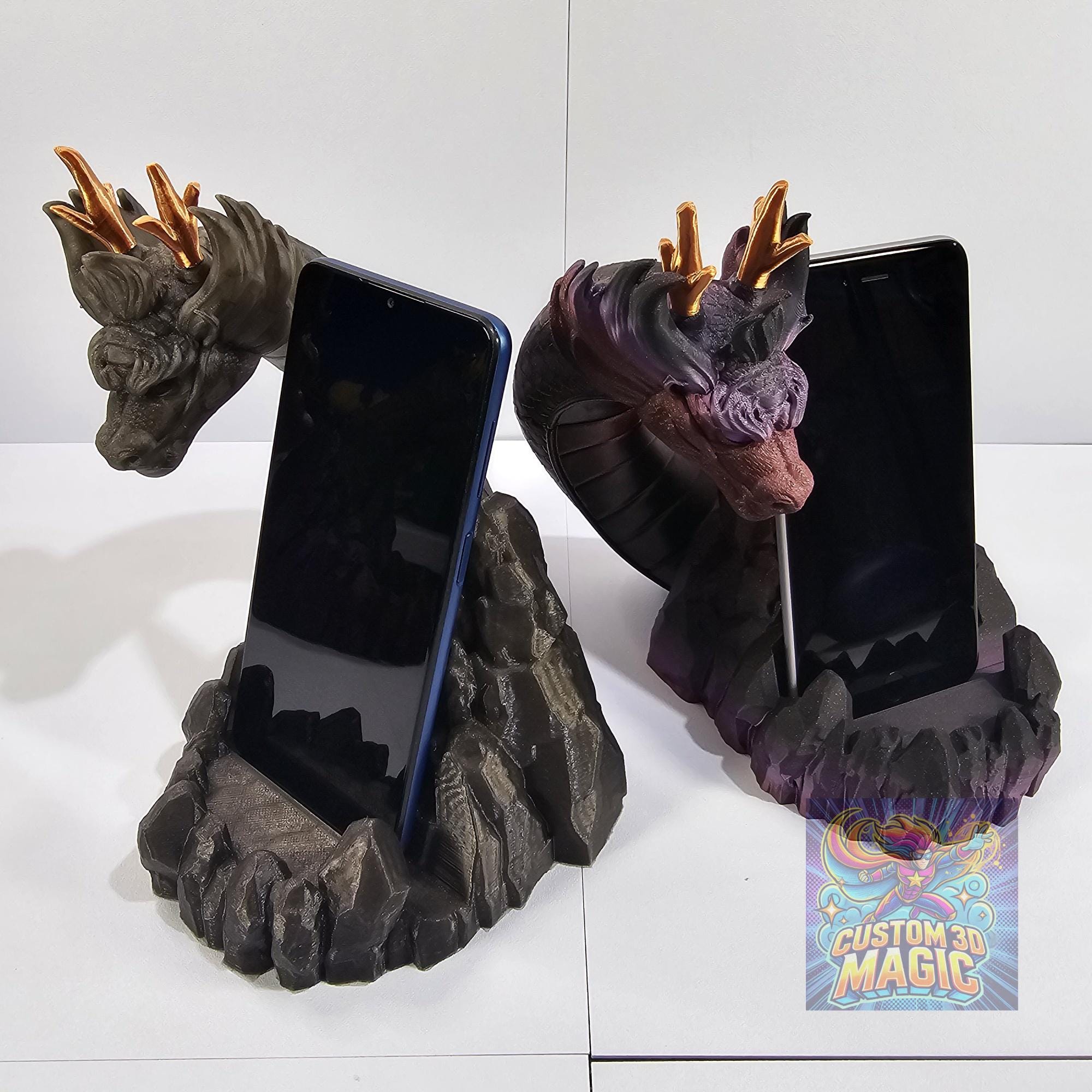 3D Printed Dragon Phone Holder, Fantasy Desk Decor - Etsy
