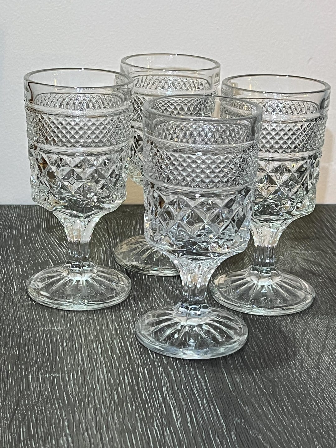 Anchor Hocking Set of 4 Wexford Diamond Cut 5-1/4” Goblets - Etsy