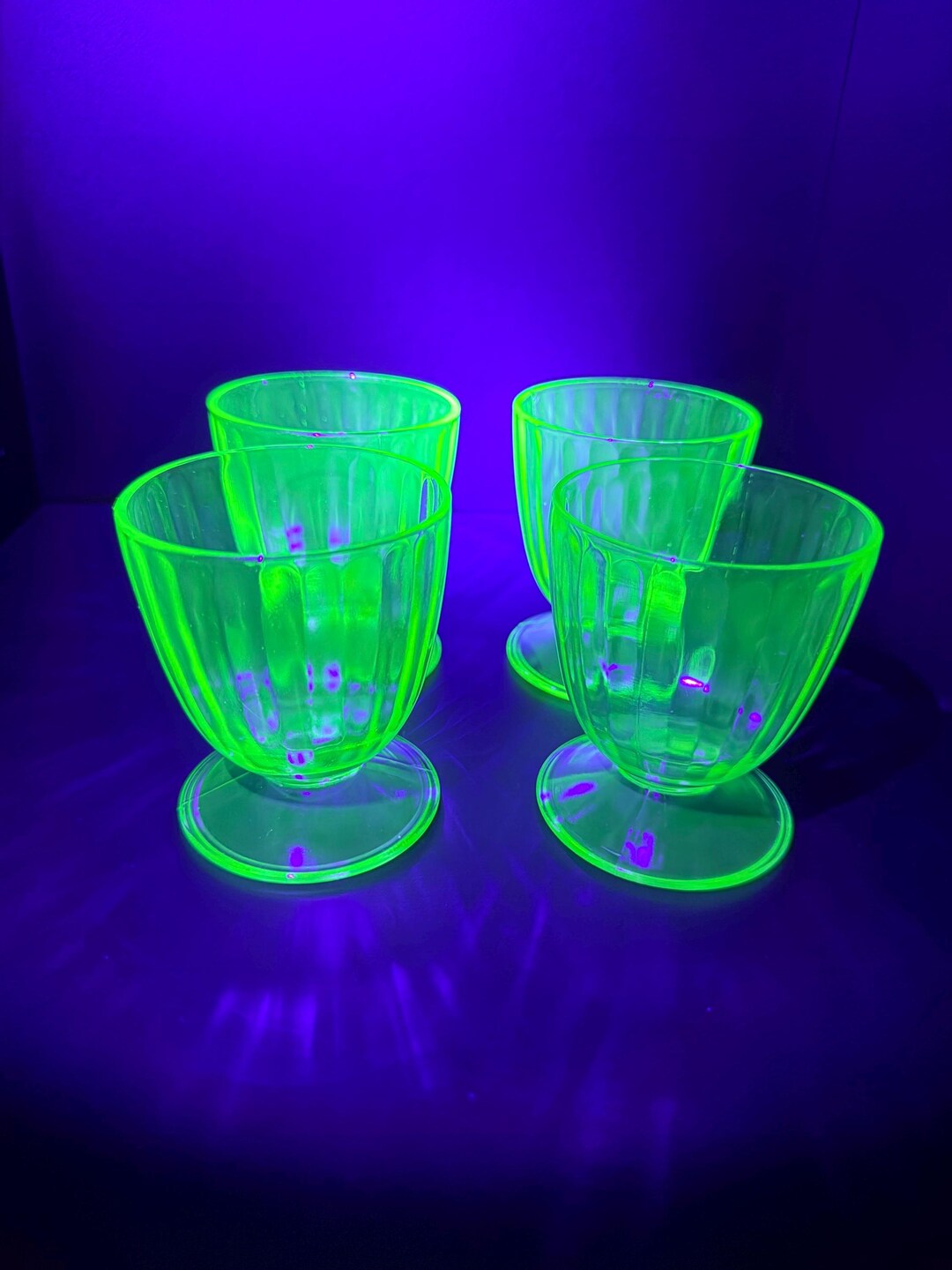 1930s Uranium Glass Block Optic Footed Goblets | Set of 4 | Green ...