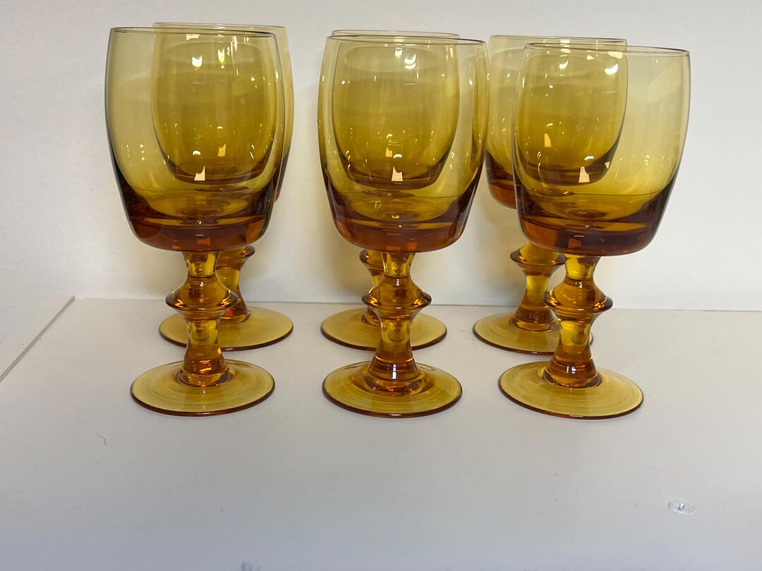 Set of 6 Vintage Amber Water Goblets | Mid-century Modern Barware - Etsy
