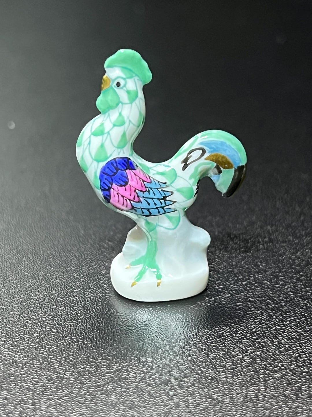 Herend Miniature Rooster Figurine Handpainted Green Fishnet W 175th ...