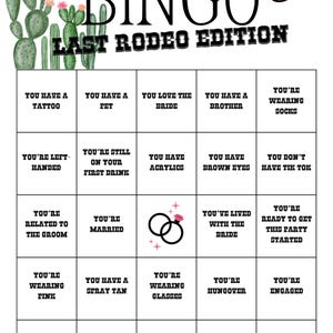 Rodeo Bachelorette Party Bingo Printable | Fun Western-themed Digital ...