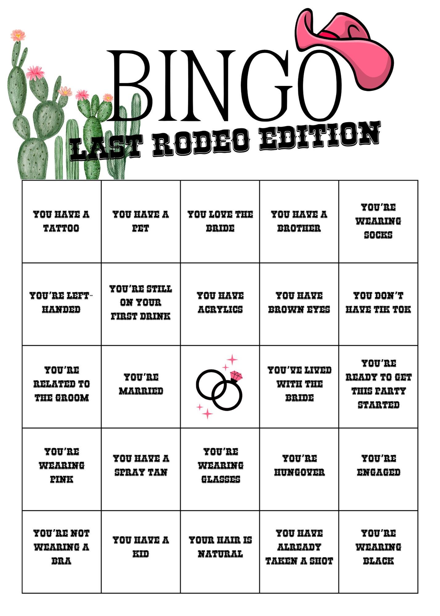 Rodeo Bachelorette Party Bingo Printable | Fun Western-themed Digital ...