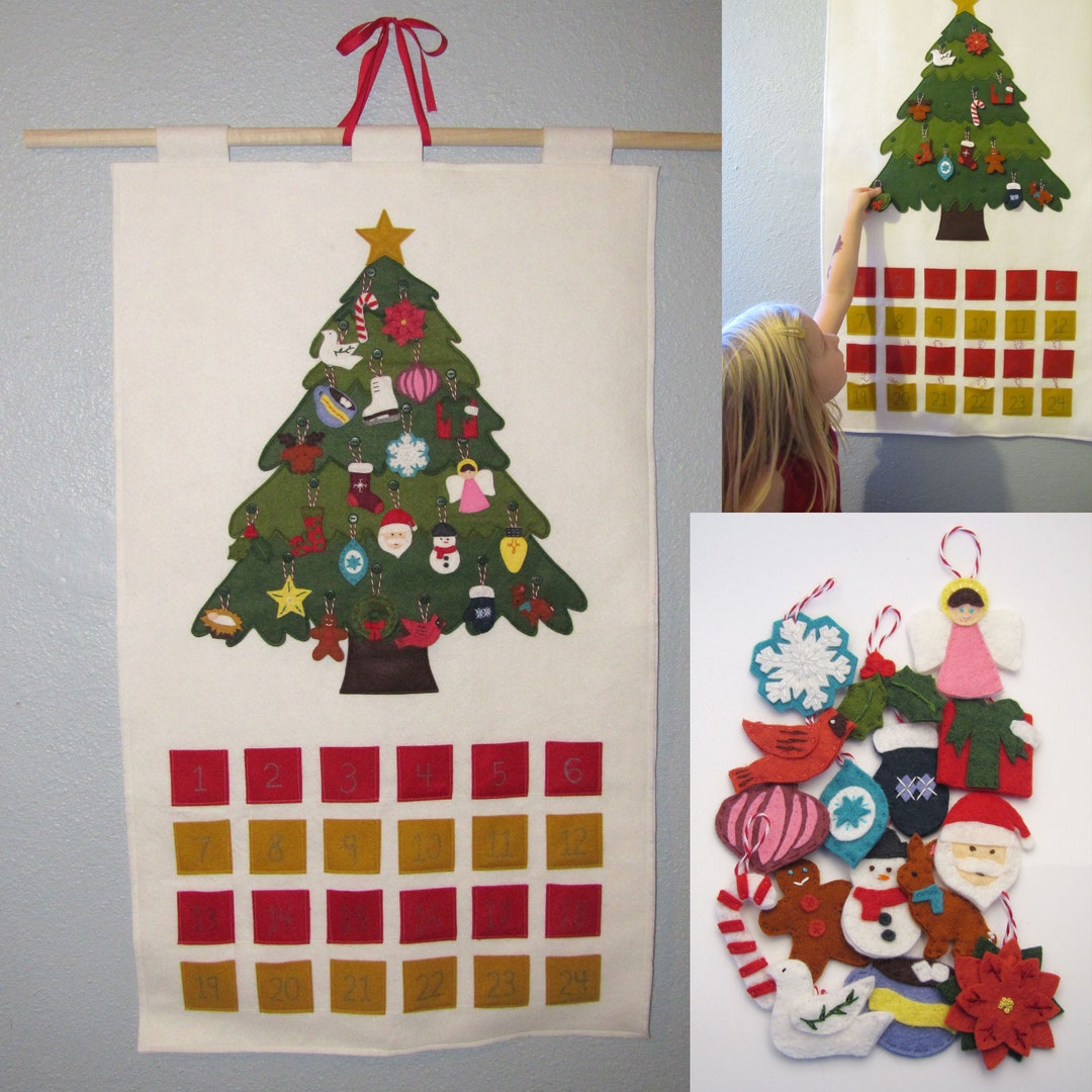 Felt Christmas Advent Calendar Sewing Pattern: Tree & Ornaments (PDF ...