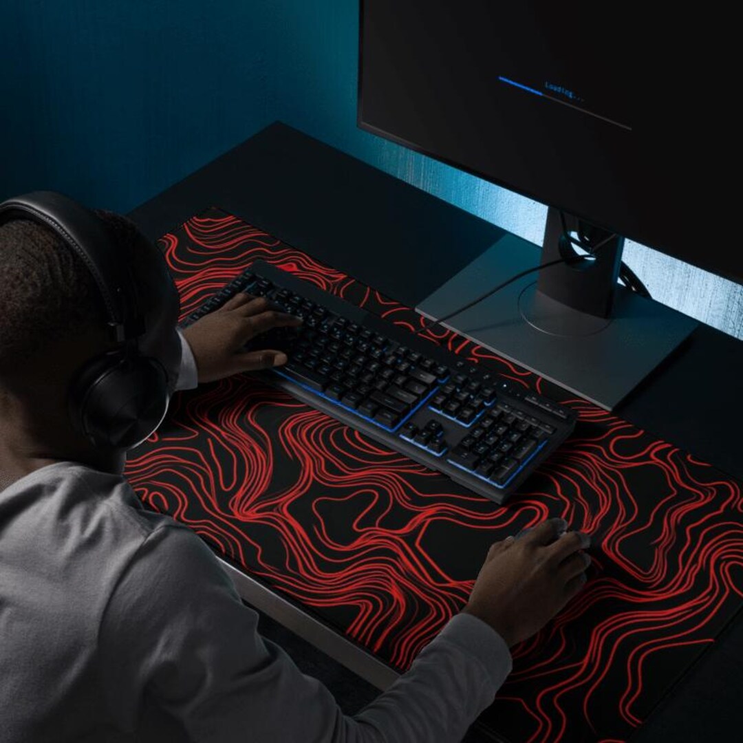 Abstract Red & Black Mouse Pad Modern Office Decor, Gaming Mouse Pad ...