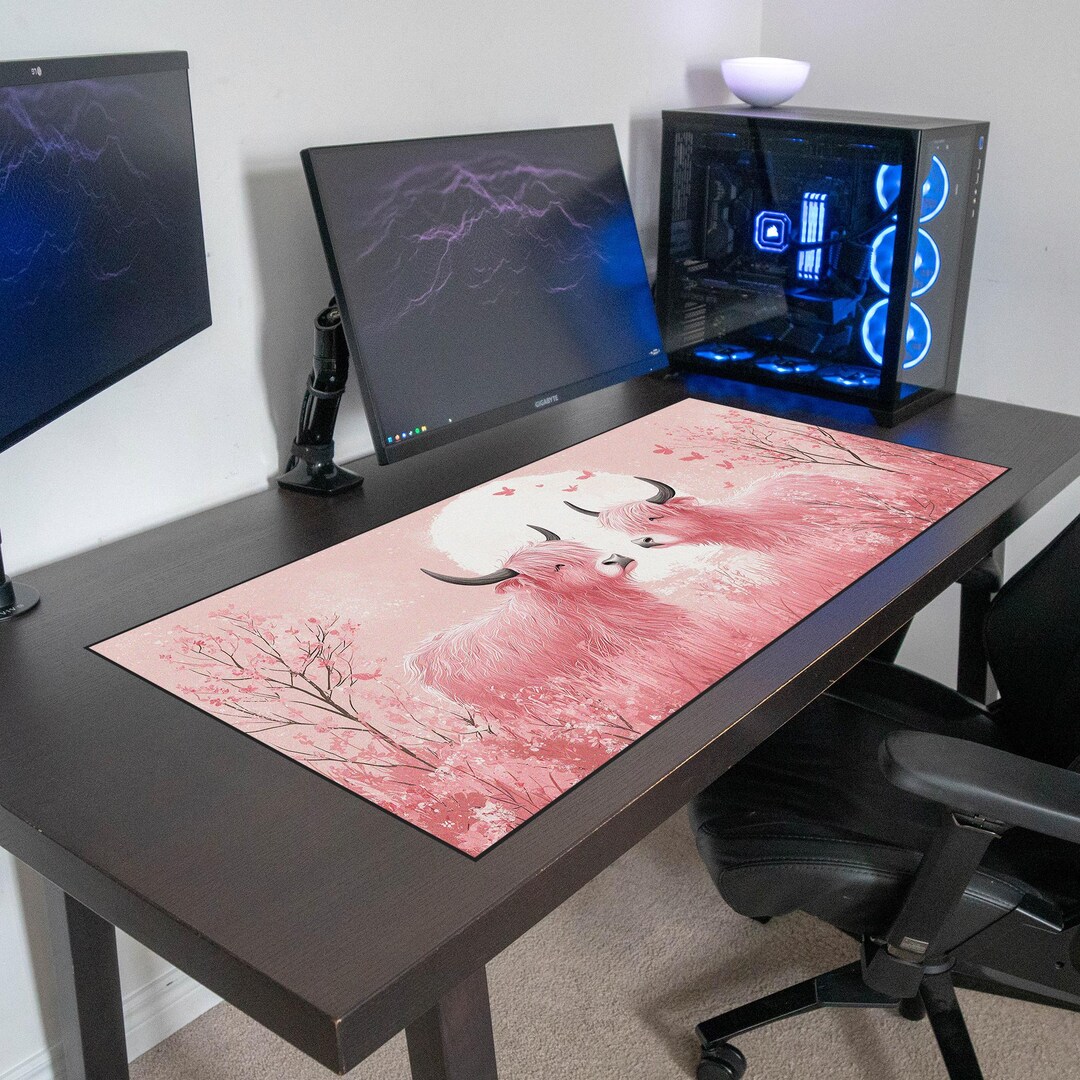 Whimsical Pink Yak Mouse Pad - Surreal Fantasy Pastel Desk Mat With ...