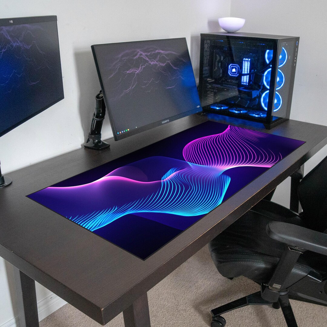 Vibrant Flowing Lines Mouse Pad - Blue, Purple, and Pink Dynamic Design ...