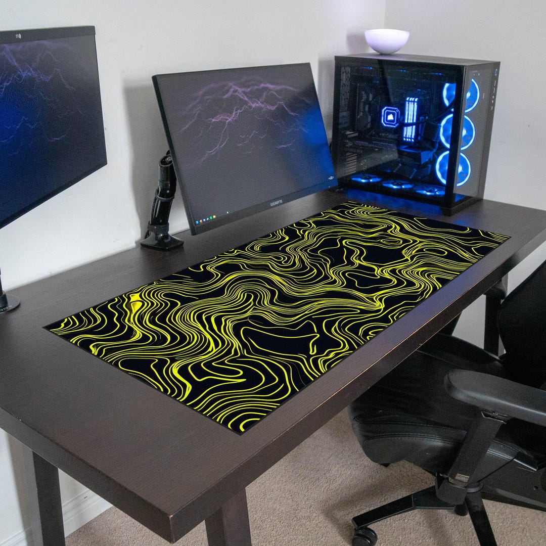 Abstract Yellow & Black Mouse Pad | Modern Office Decor, Gaming Mouse ...