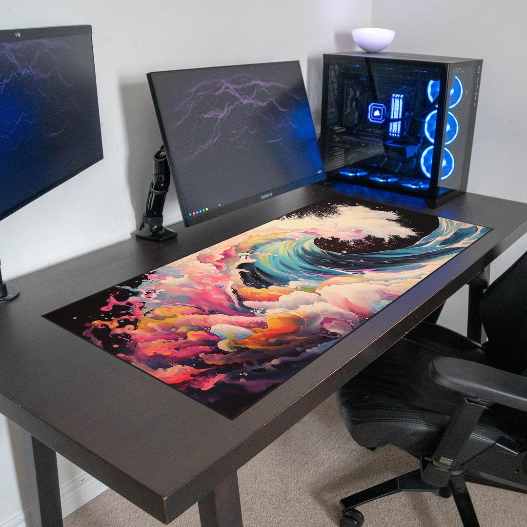 Colorful Ocean Wave Gaming Mouse Pad - Dynamic Japanese Wave Art ...