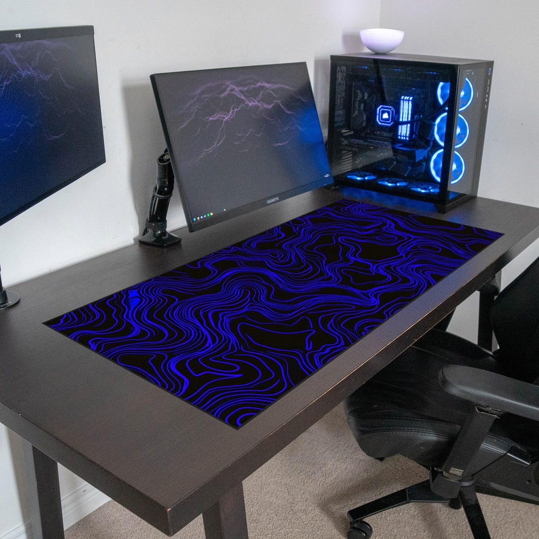 Abstract Blue & Black Mouse Pad | Modern Office Decor, PC Gaming Setup ...