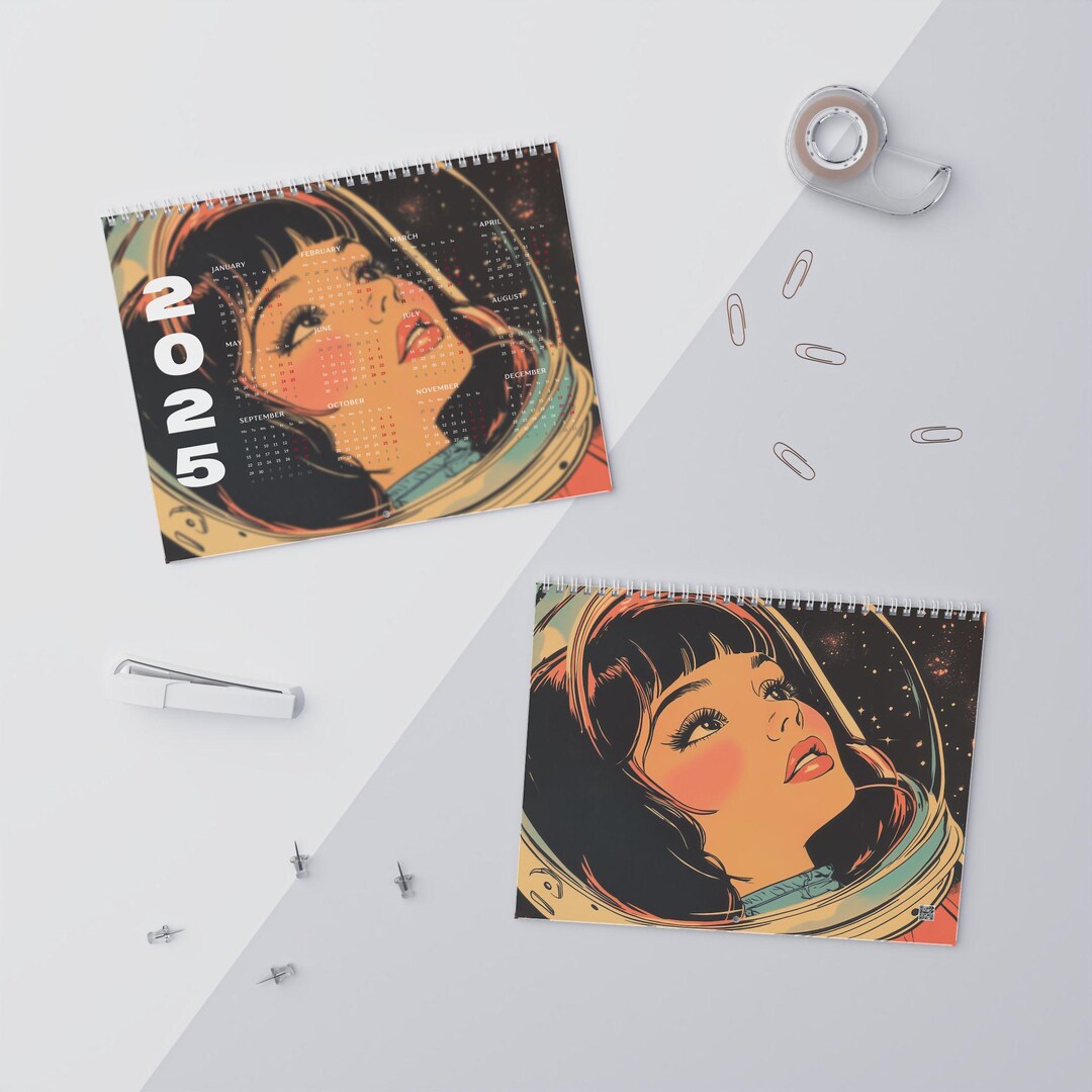 Vintage Space-themed Wall Calendar, Retro Astronaut Art, Home Office ...
