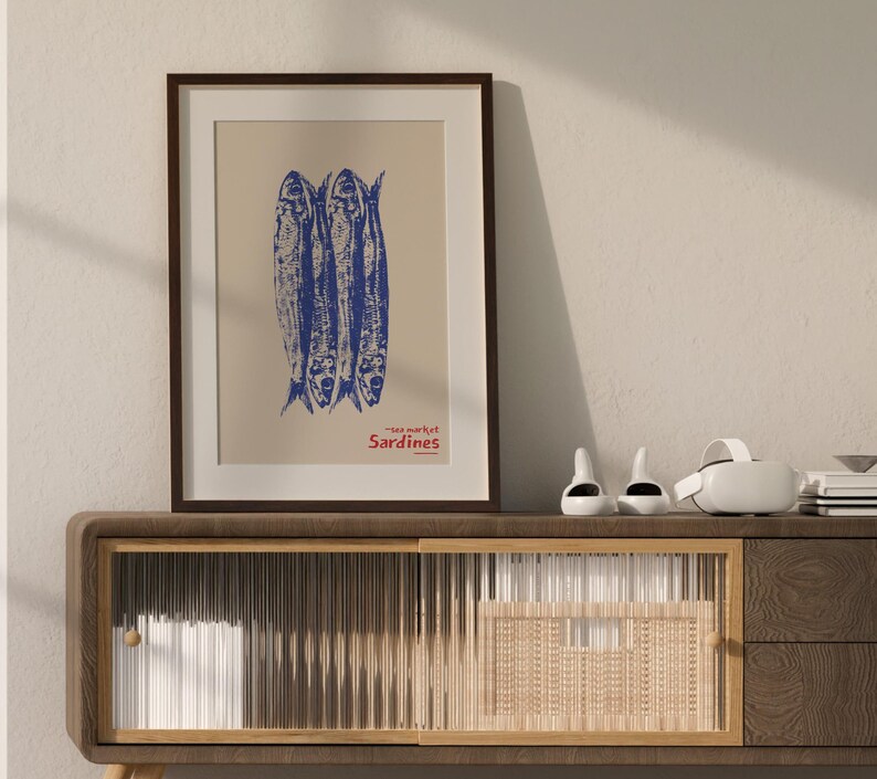 Sardines Poster Art - Retro Sardines Wall Art Fish Print Retro Kitchen ...