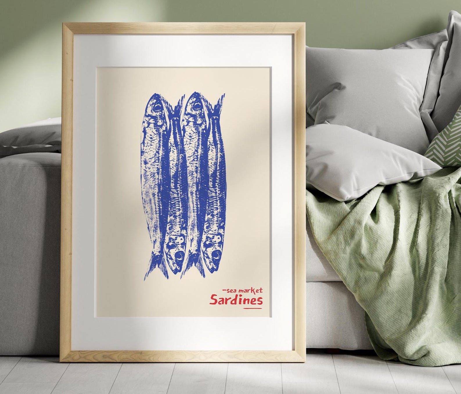 Sardines Poster Art - Retro Sardines Wall Art Fish Print Retro Kitchen ...