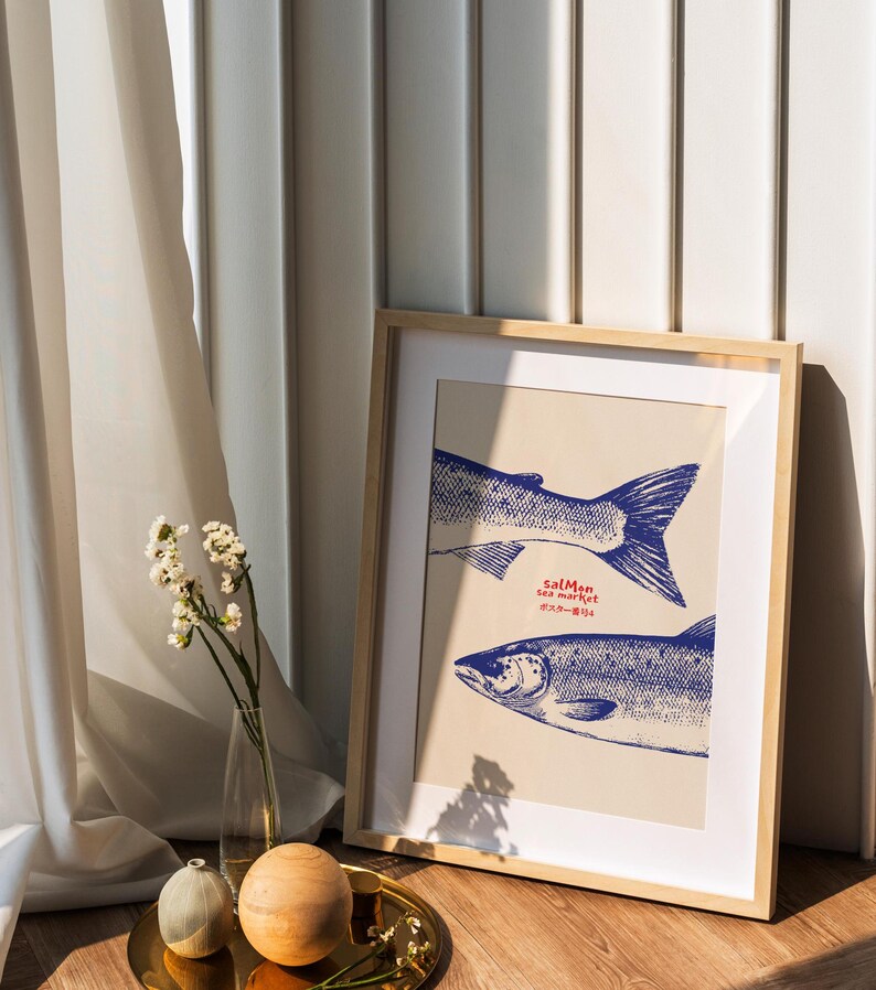 Salmon Poster Art - Retro Salmon Wall Art Fish Print Retro Vintage ...
