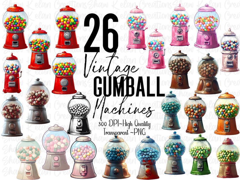 26 Vintage Gumball Machine Clipart | High-quality PNG | Retro Candy ...