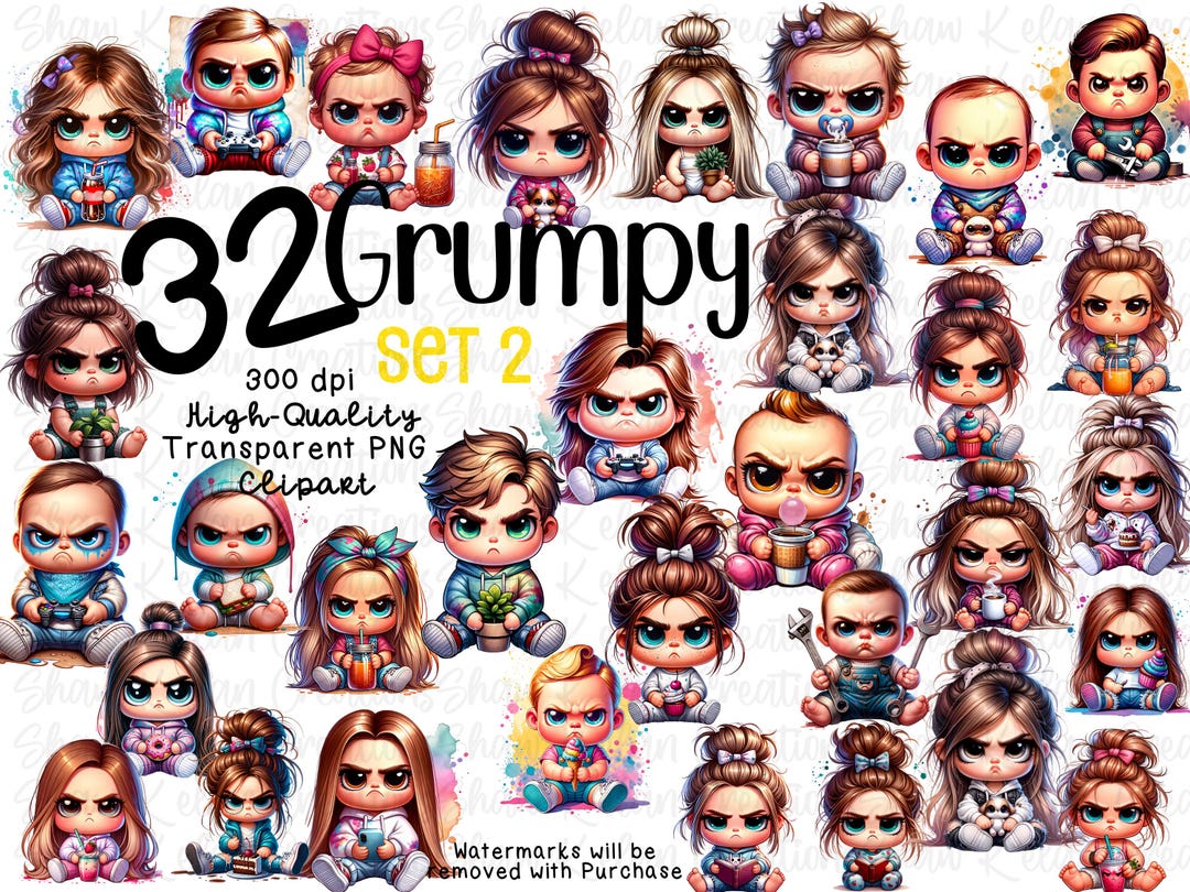 32 Grumpy Babies Clipart Set | High-quality Transparent PNG | 300 DPI ...