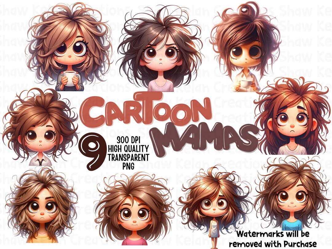 Cartoon Mama Clipart Bundle – 9 High-quality 300 DPI Transparent Pngs ...