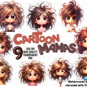Cartoon Mama Clipart Bundle: Whimsical Mom PNG Illustrations (digital ...