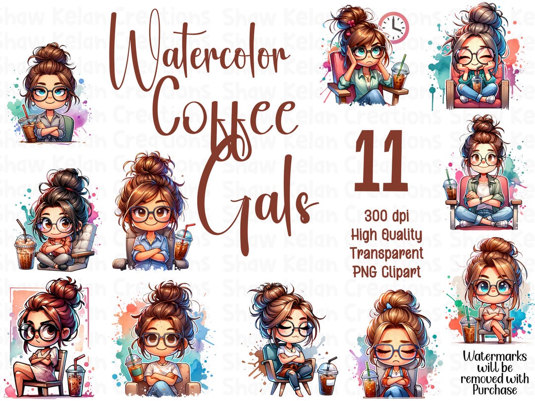 Watercolor Coffee Gals Clipart: Planner Stickers (digital Download) - Etsy