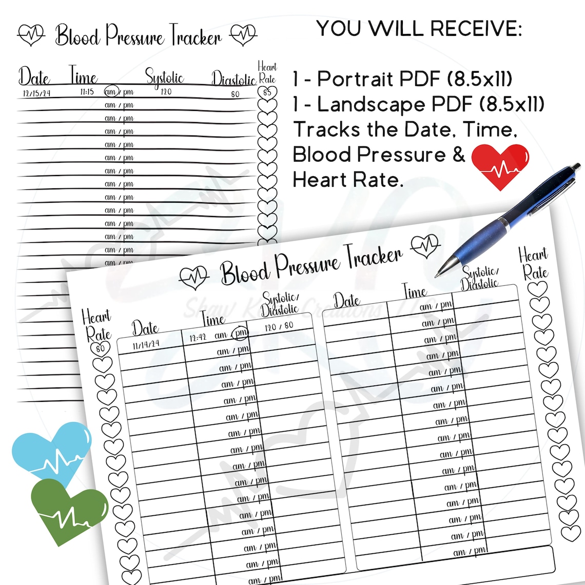 Printable Blood Pressure Log | Blood Pressure Tracker | BP Tracker ...