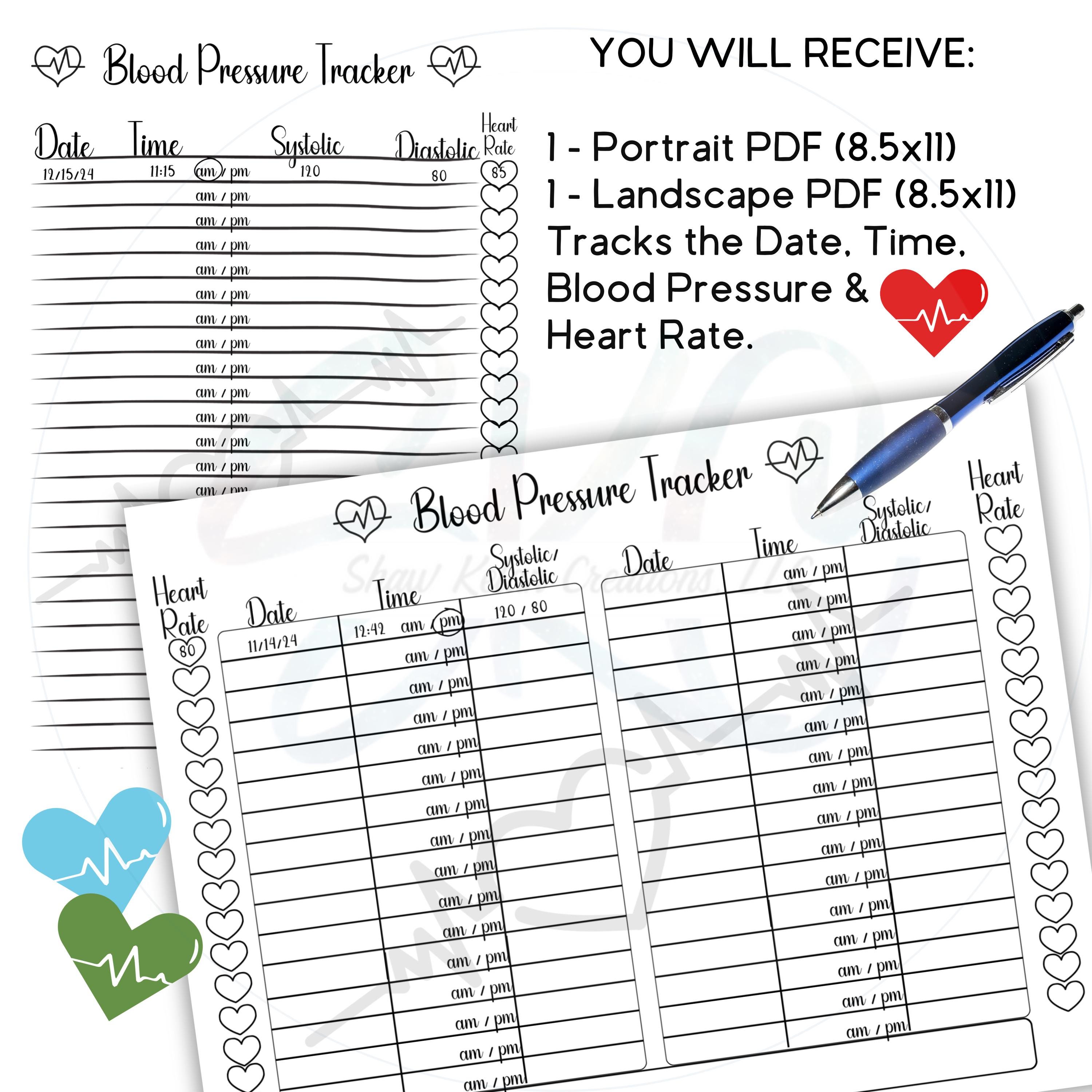 Printable Blood Pressure Log | Blood Pressure Tracker | BP Tracker ...
