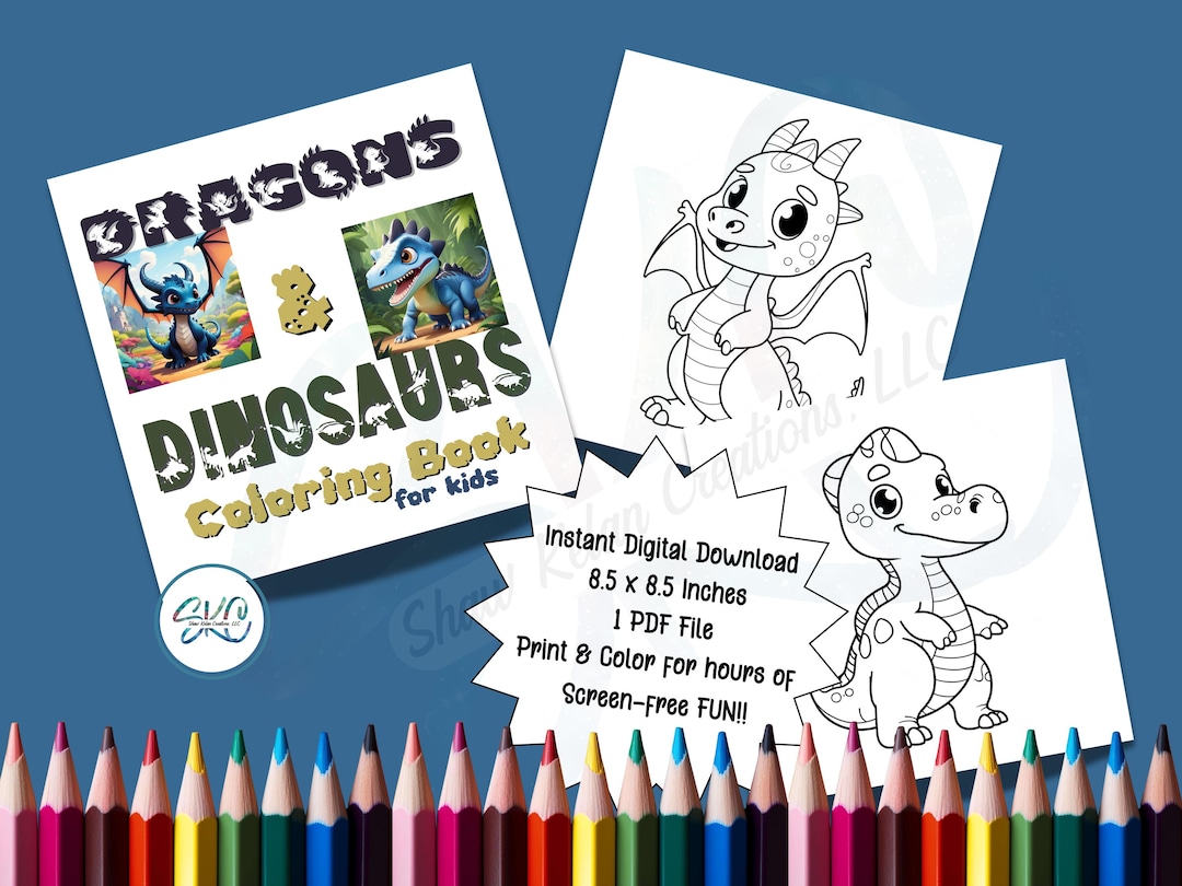 Dragons & Dinosaurs Coloring Book for Kids 46 Printable Pages of Fun ...