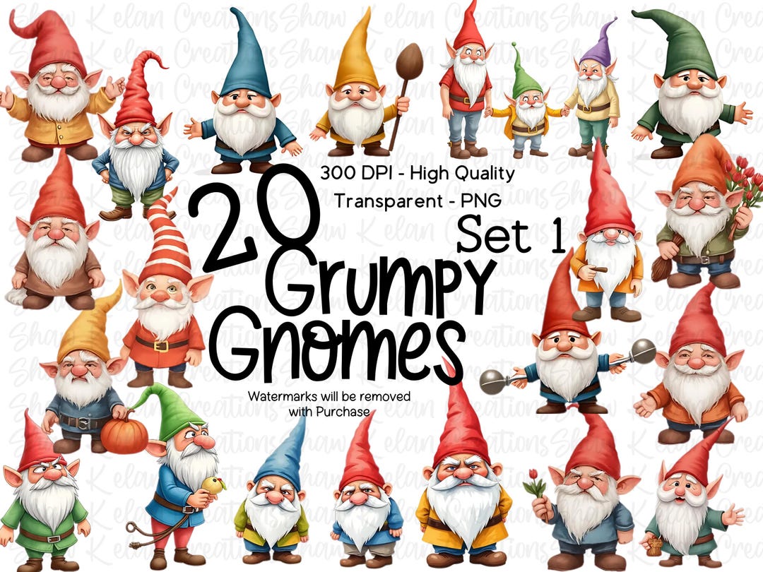 20 Grumpy Gnome PNG Clipart: Cottagecore Garden Art (digital Download ...