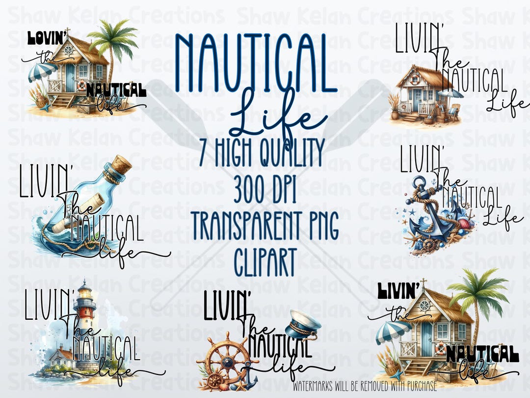 Nautical Clipart Bundle: Coastal PNG Designs (digital Download) - Etsy