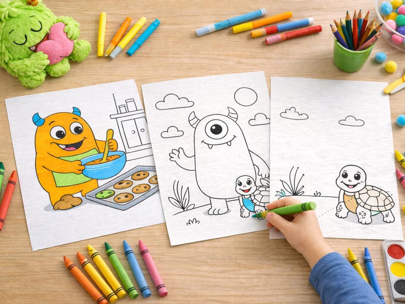 Monster Mash Coloring Pages for Kids 4–8 | Cute Monster Coloring Book ...