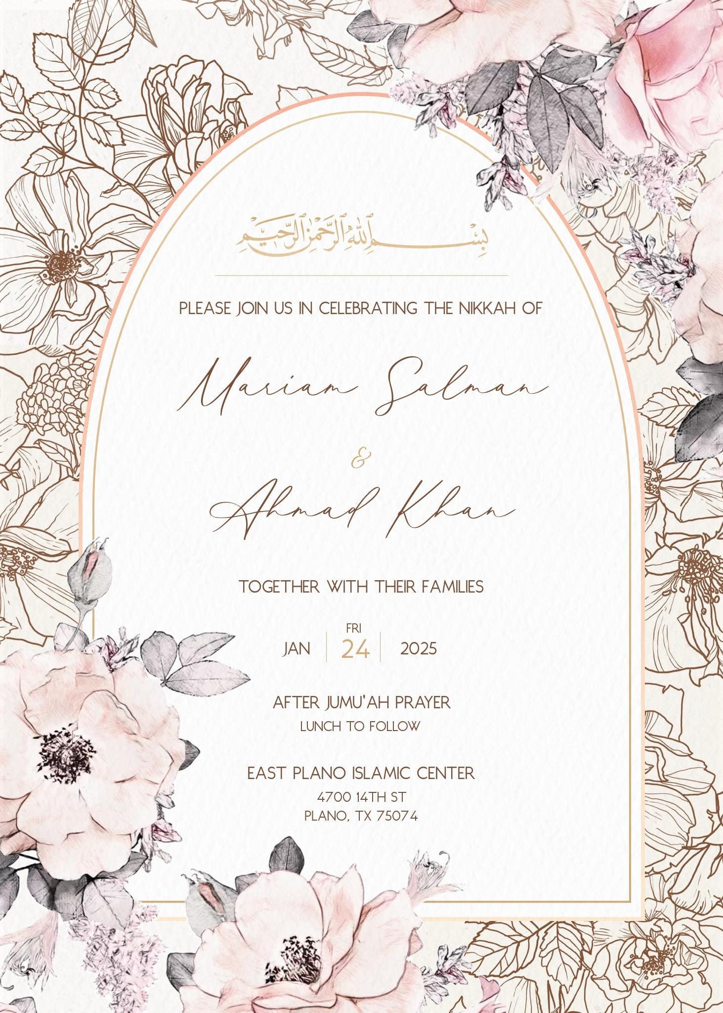 Desi Floral Wedding Nikkah Invitation Card - Etsy