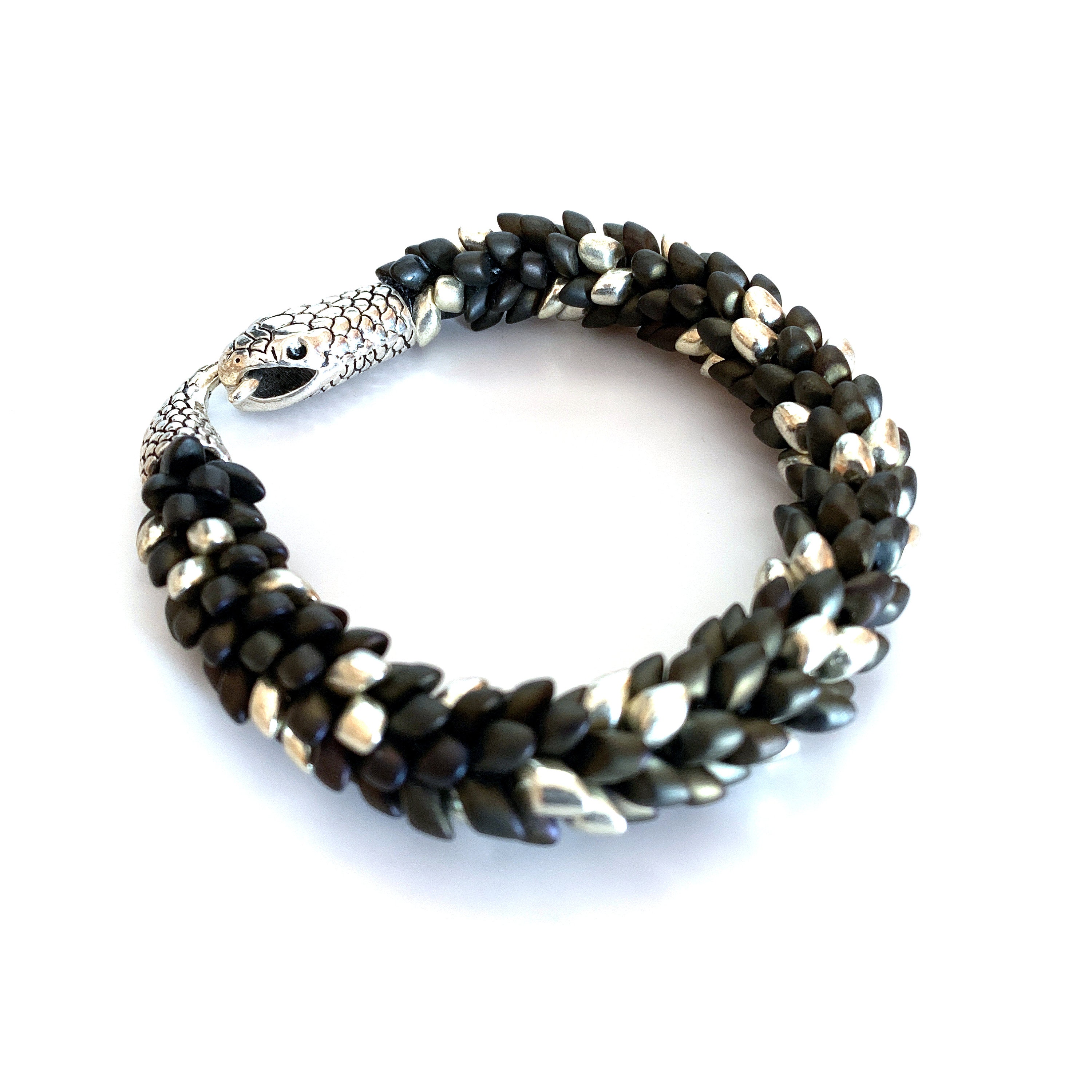 Snake Bracelet Brown & Silver Bracelet With Snake Clasp | Etsy