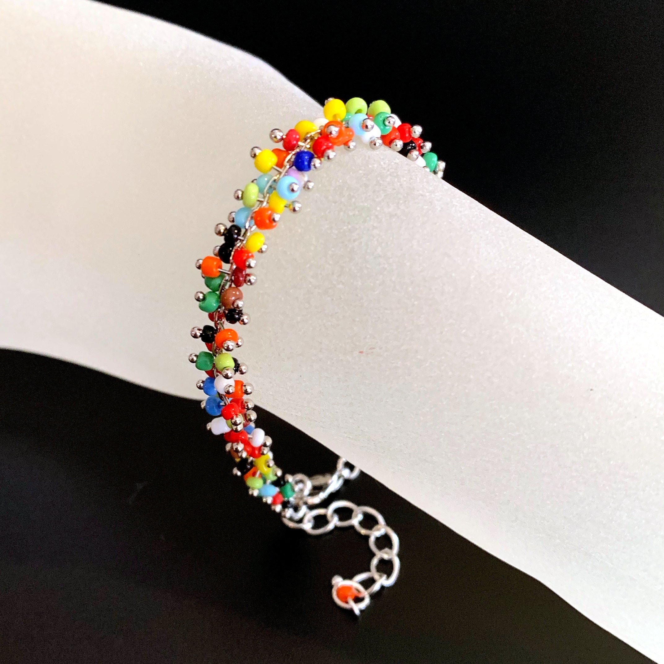 Dainty Multi Colored Beaded Chain Bracelet With Tiny Seed - Etsy