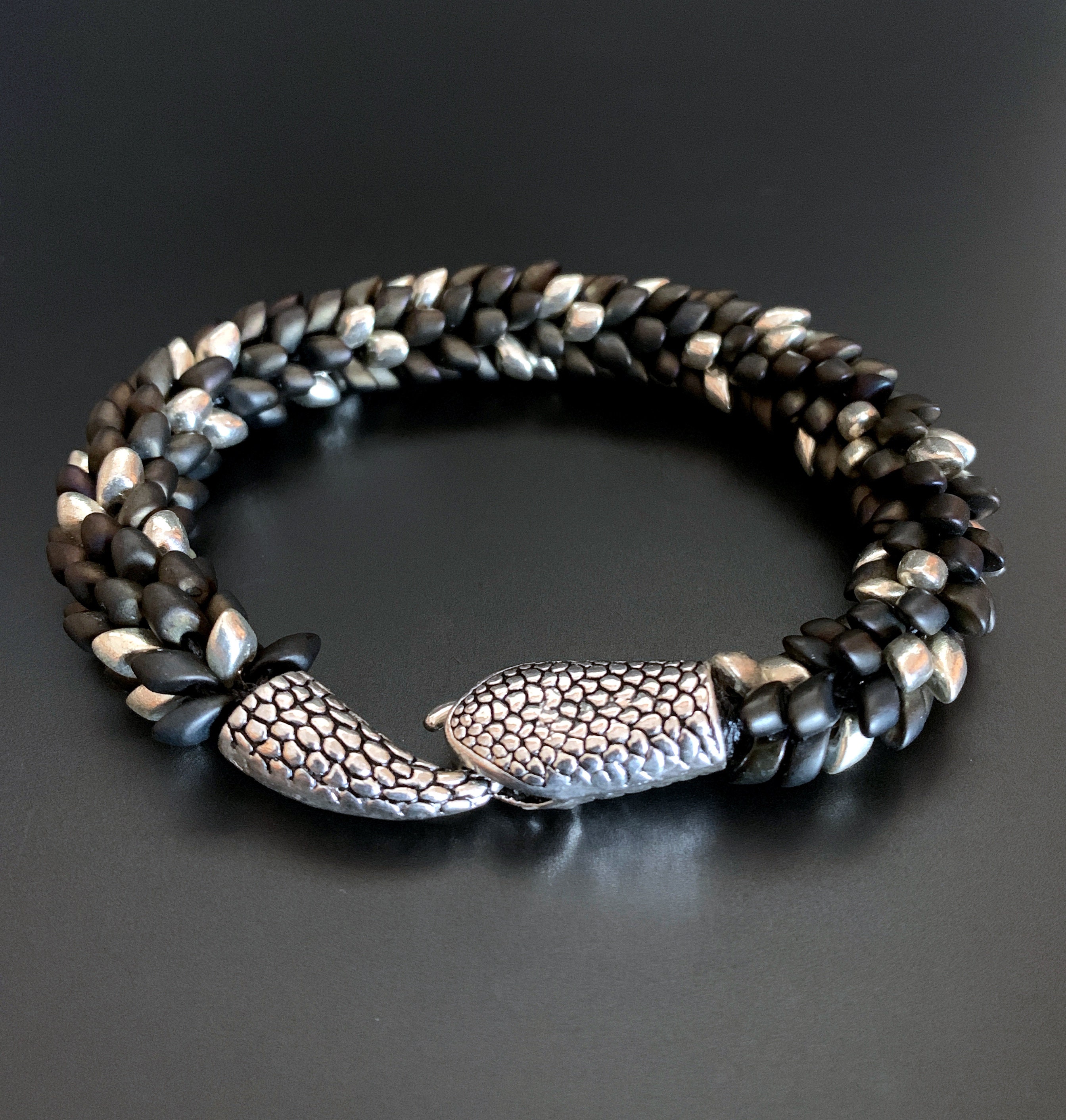 Snake Bracelet Brown & Silver Bracelet With Snake Clasp | Etsy