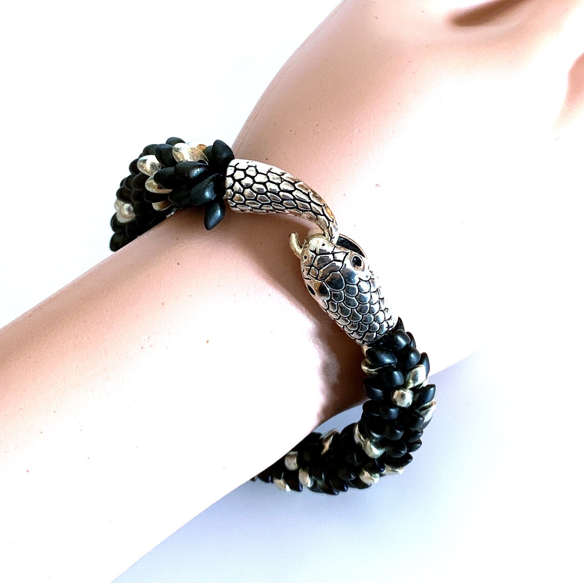 Snake Bracelet Brown & Silver Bracelet With Snake Clasp | Etsy