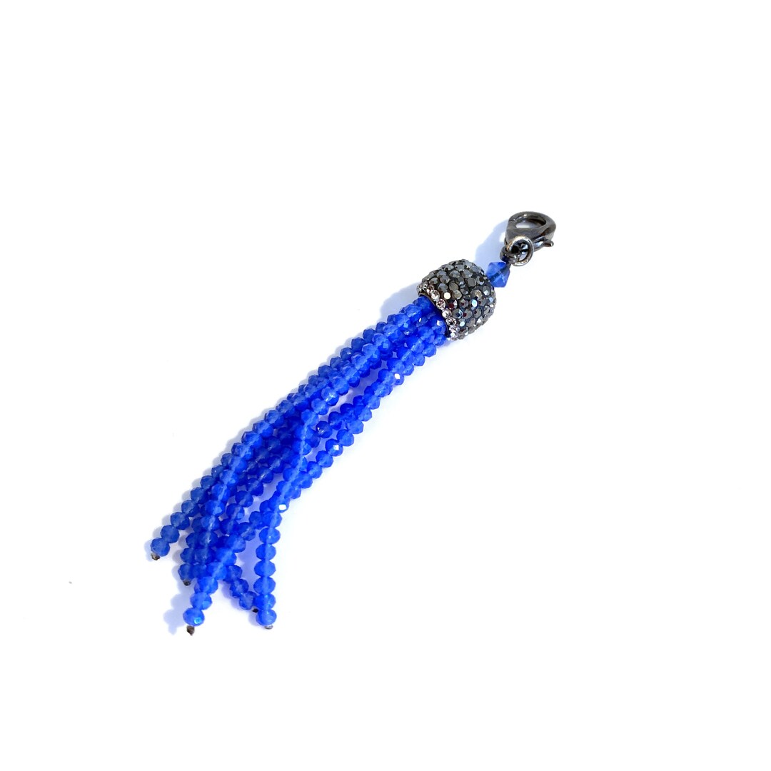 Sapphire Blue Crystal Tassel, Add on Necklace Tassel, Clip on Blue ...