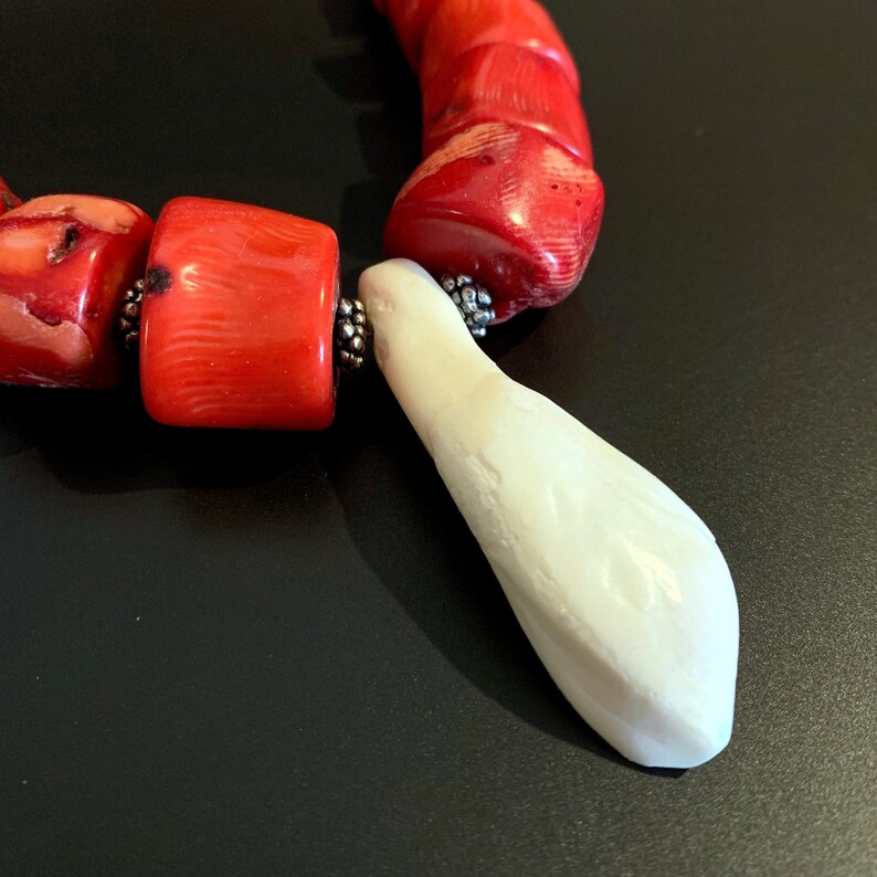 Genuine Coral Necklace With Buffalo Tooth Focal Bison Tooth - Etsy