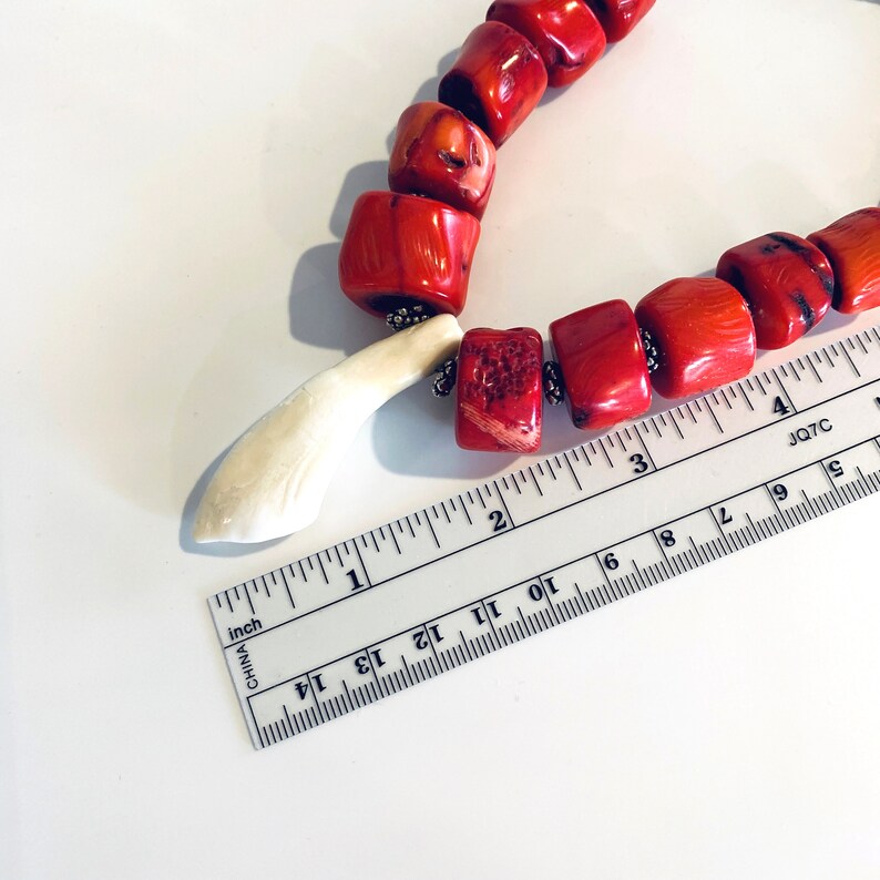 Genuine Coral Necklace With Buffalo Tooth Focal Bison Tooth - Etsy