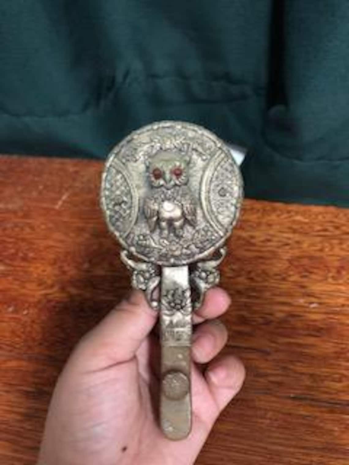 Antique Chinese Handheld Mirror With Jade Dragon Carving Handle and Owl ...