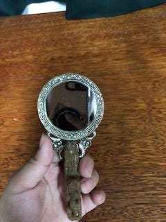 Antique Chinese Handheld Mirror With Jade Dragon Carving Handle and Owl ...