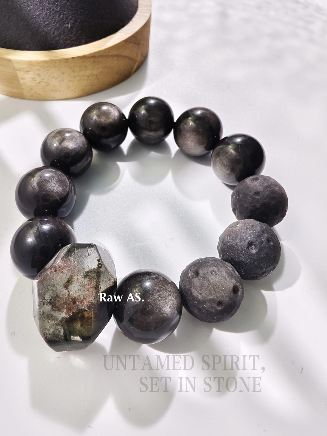 Silver Obsidian Bracelet: Red & Green Phantom Quartz Charm, Wuxing ...