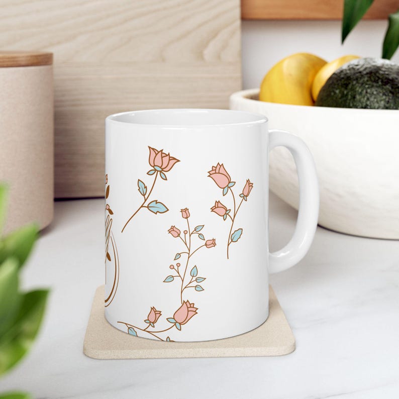 Flowers Pattern Ceramic Mug, Beautiful Floral Design Coffee Cup, 11oz ...