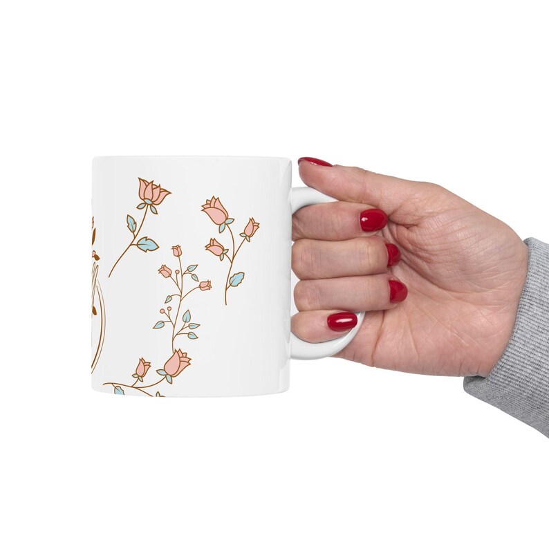 Flowers Pattern Ceramic Mug, Beautiful Floral Design Coffee Cup, 11oz ...