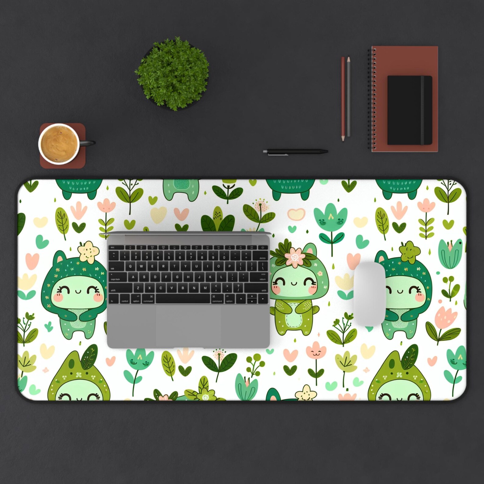 Desk Mat, Cute Green Friends Design, Mouse Pad, Office Desk Accessory ...