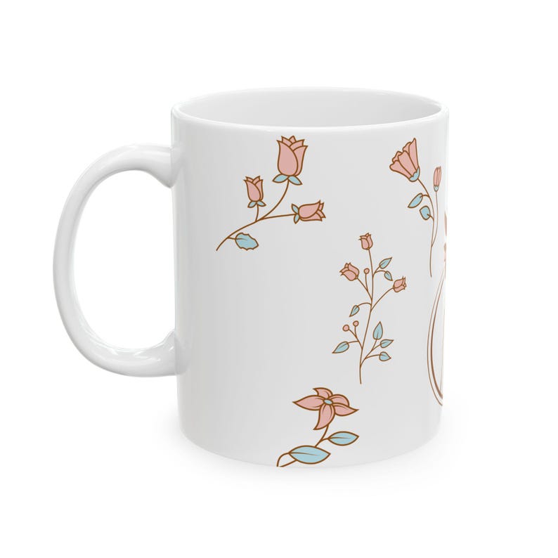 Flowers Pattern Ceramic Mug, Beautiful Floral Design Coffee Cup, 11oz ...