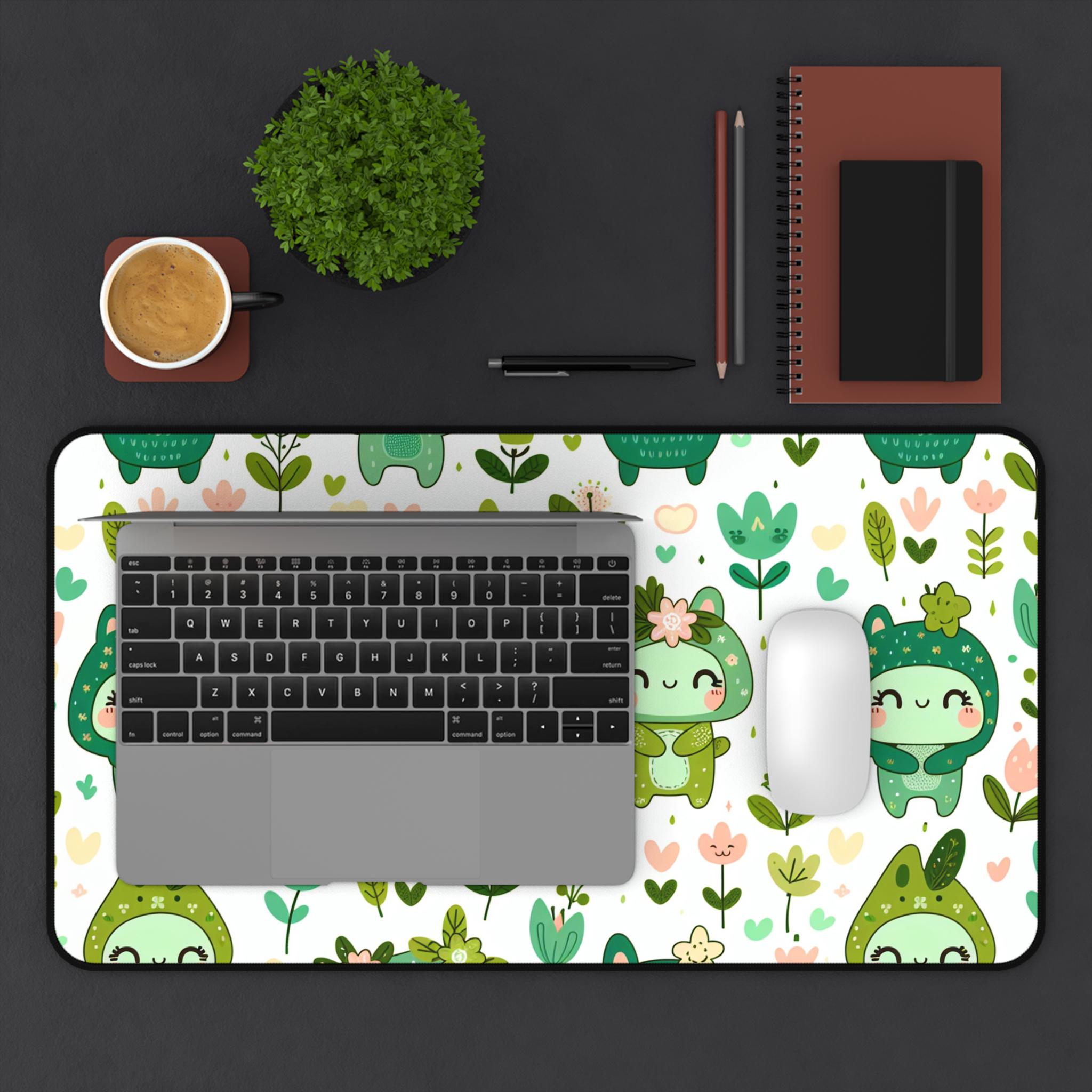 Desk Mat, Cute Green Friends Design, Mouse Pad, Office Desk Accessory ...