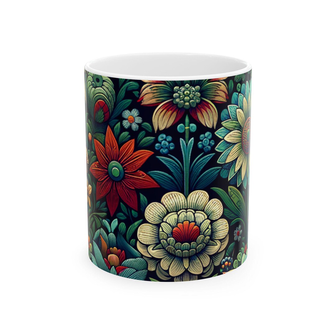 Floral Coffee Mug Vibrant Floral Art Print, Nature-inspired Drinkware ...
