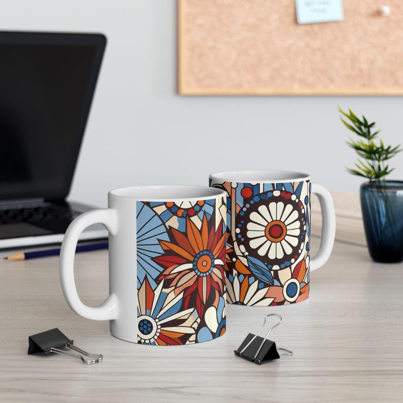 Floral Ceramic Mug, Elegant Flower Decor Coffee Cup, Botanical Tea Cup ...