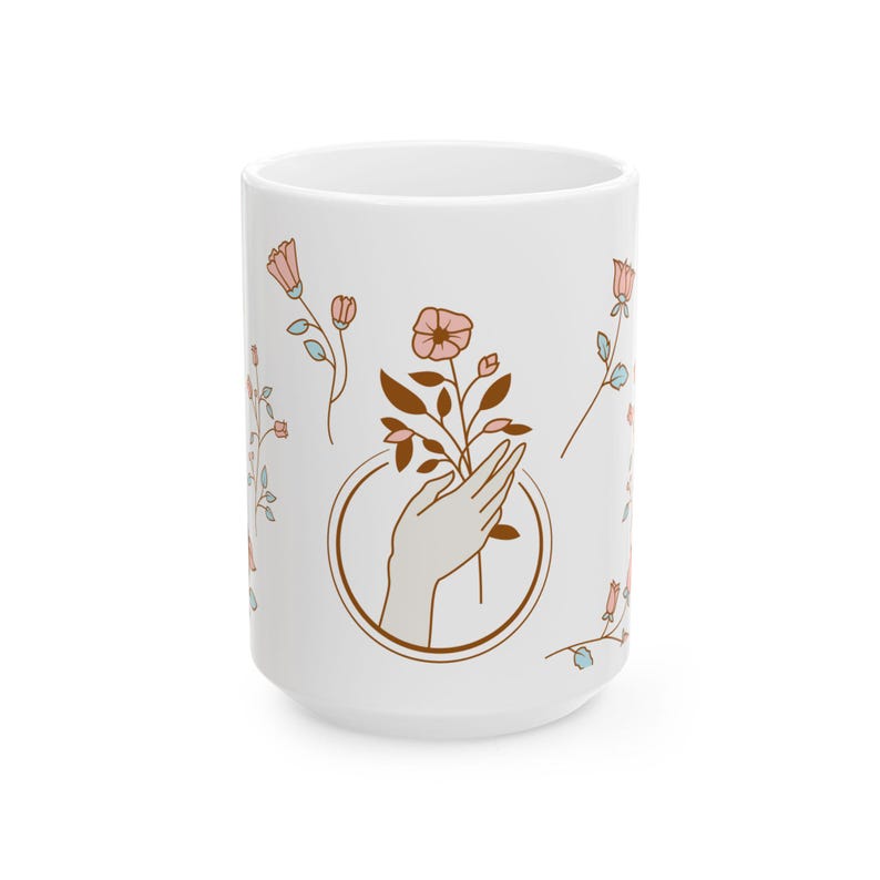 Flowers Pattern Ceramic Mug, Beautiful Floral Design Coffee Cup, 11oz ...
