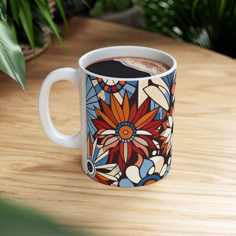 Floral Ceramic Mug, Elegant Flower Decor Coffee Cup, Botanical Tea Cup ...